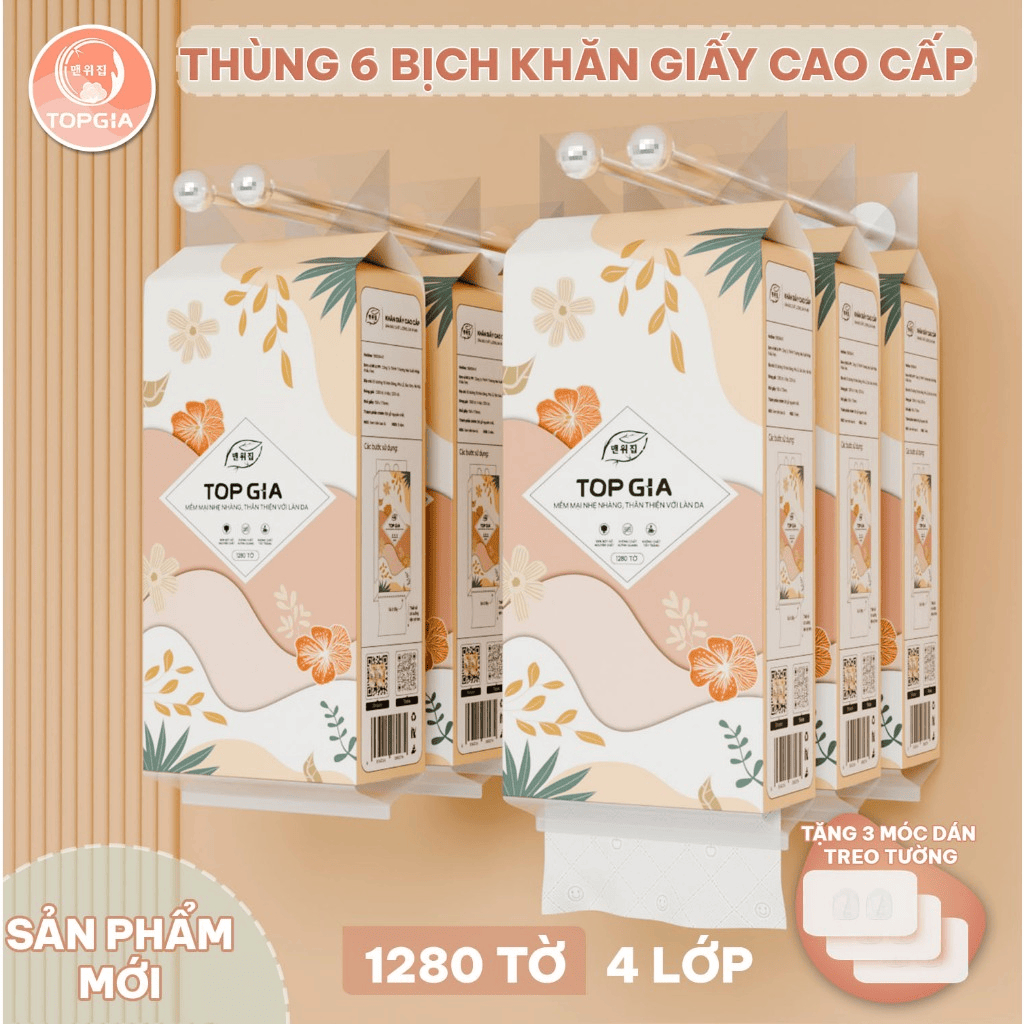 Khăn giấy rút Top Gia treo tường 1280 tờ, dập vân 4D, siêu dai và mềm mịn | Shopee Việt Nam