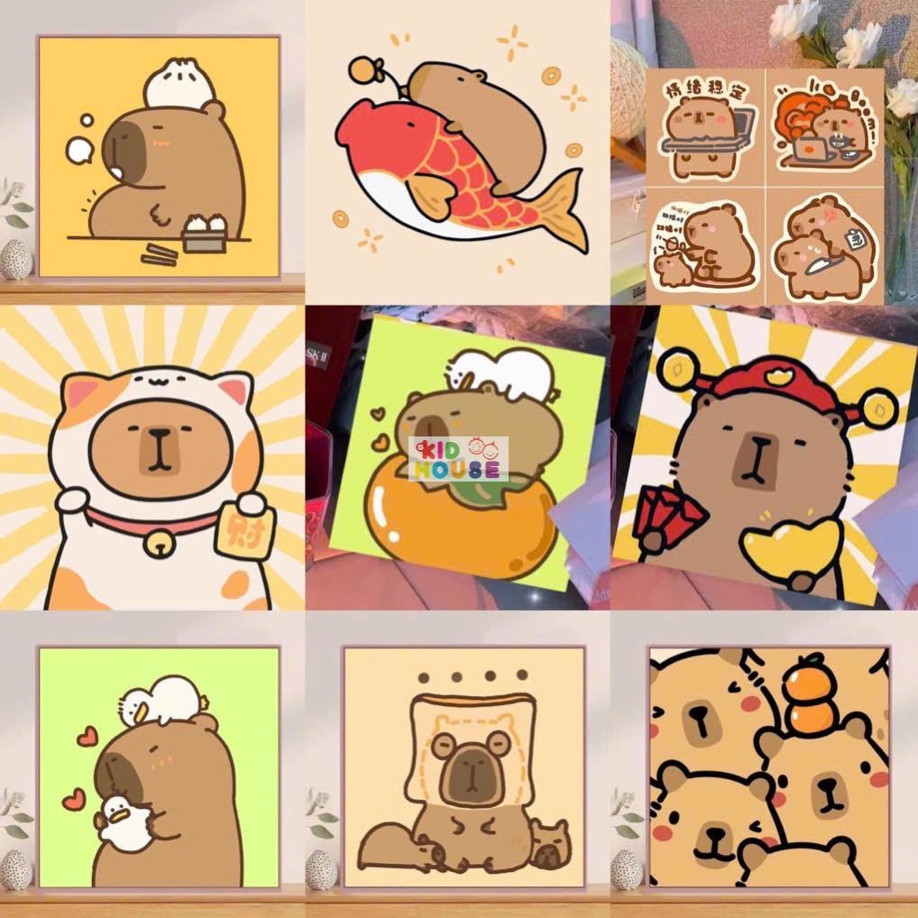 Tranh số hóa capybara, loopy, labubu, Tranh tô màu số hóa đã căng khung ...