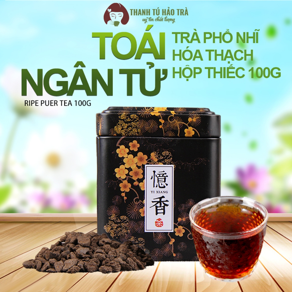 Trà Phổ Nhĩ Chín Hóa Thạch Toái Ngân Tử Hương Nếp Hộp Thiếc100gr, Thanh ...