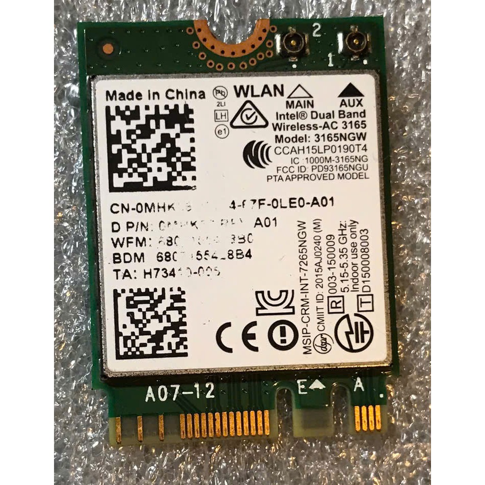 Card WiFi Laptop Intel 3165; Chuẩn AC, Blueooth 4.2 (Model: Intel ...