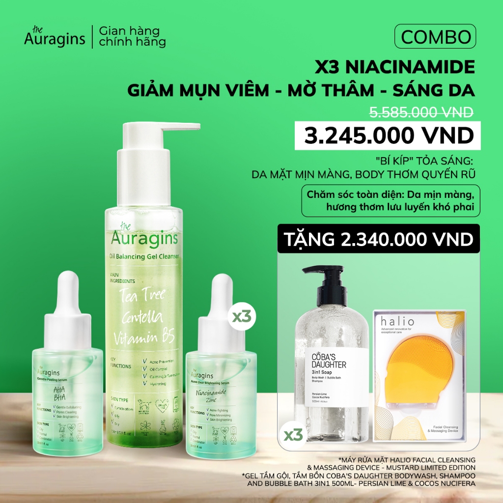 Combo 5 Hỗ Trợ Giảm Mụn Viêm Mờ Thâm Sau Mụn Serum The Auragins 10% ...
