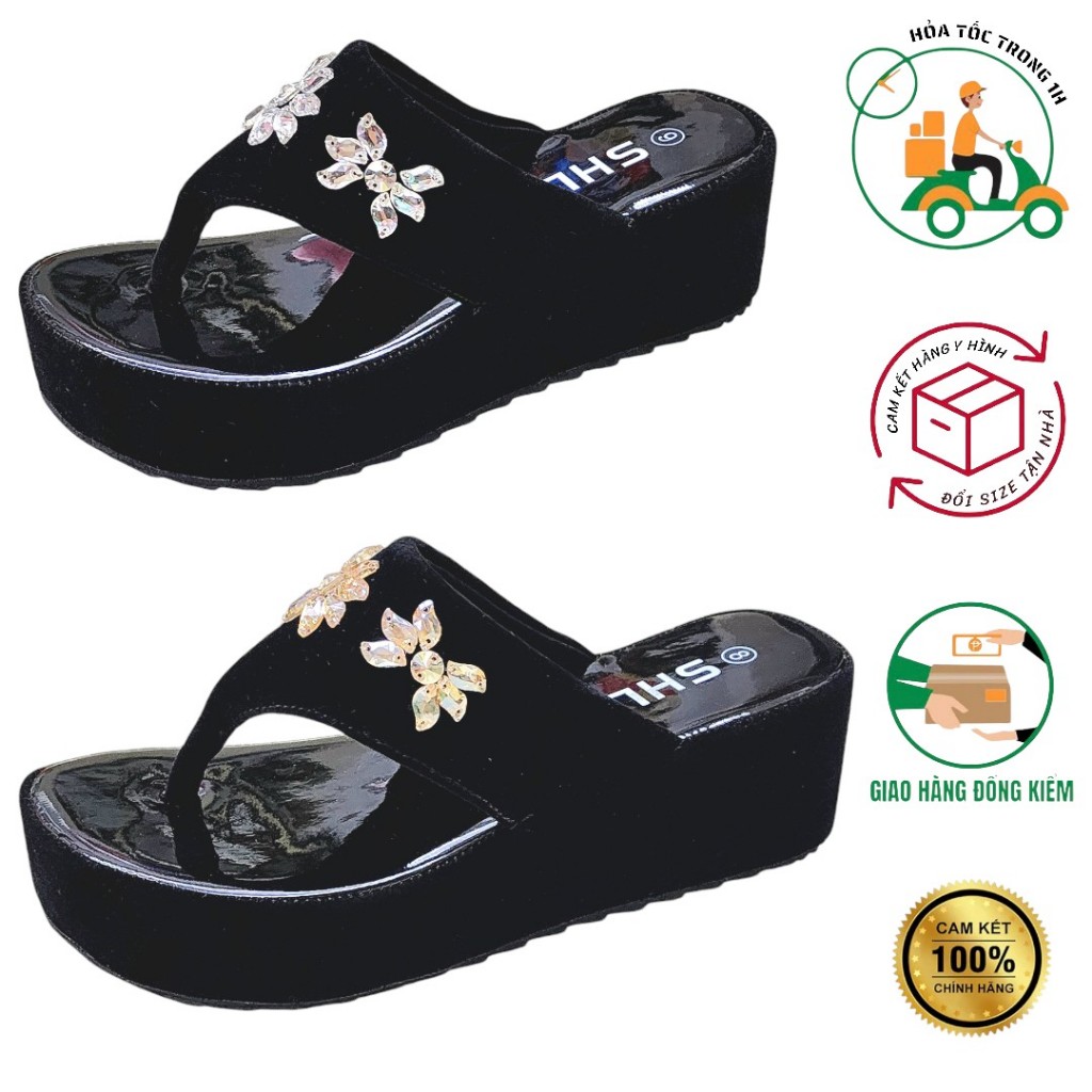 Dép Nhung Quai Kẹp Kết Xoàn Đá Hộp Xanh SHLL - Dép Đế Bằng Nhập Khẩu ...