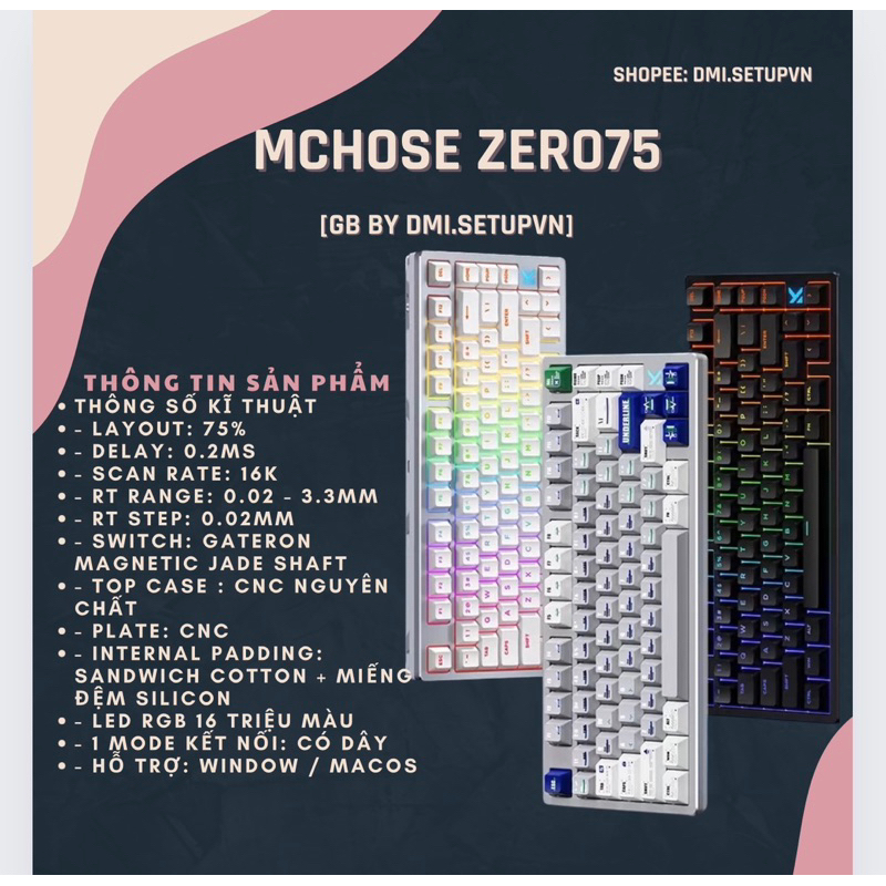 Bàn phím cơ gaming MCHOSE ZERO75 | Trigger | 8000hz 16000hz | RGB | Shopee Việt Nam