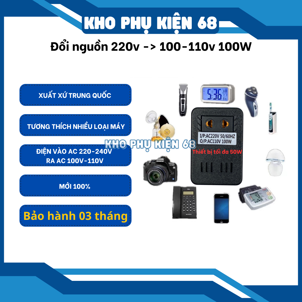 Đổi nguồn 220v sang 110v 100w, cục chuyển điện 220v sang 110v dùng cho máy đuổi muỗi, máy cạo ...