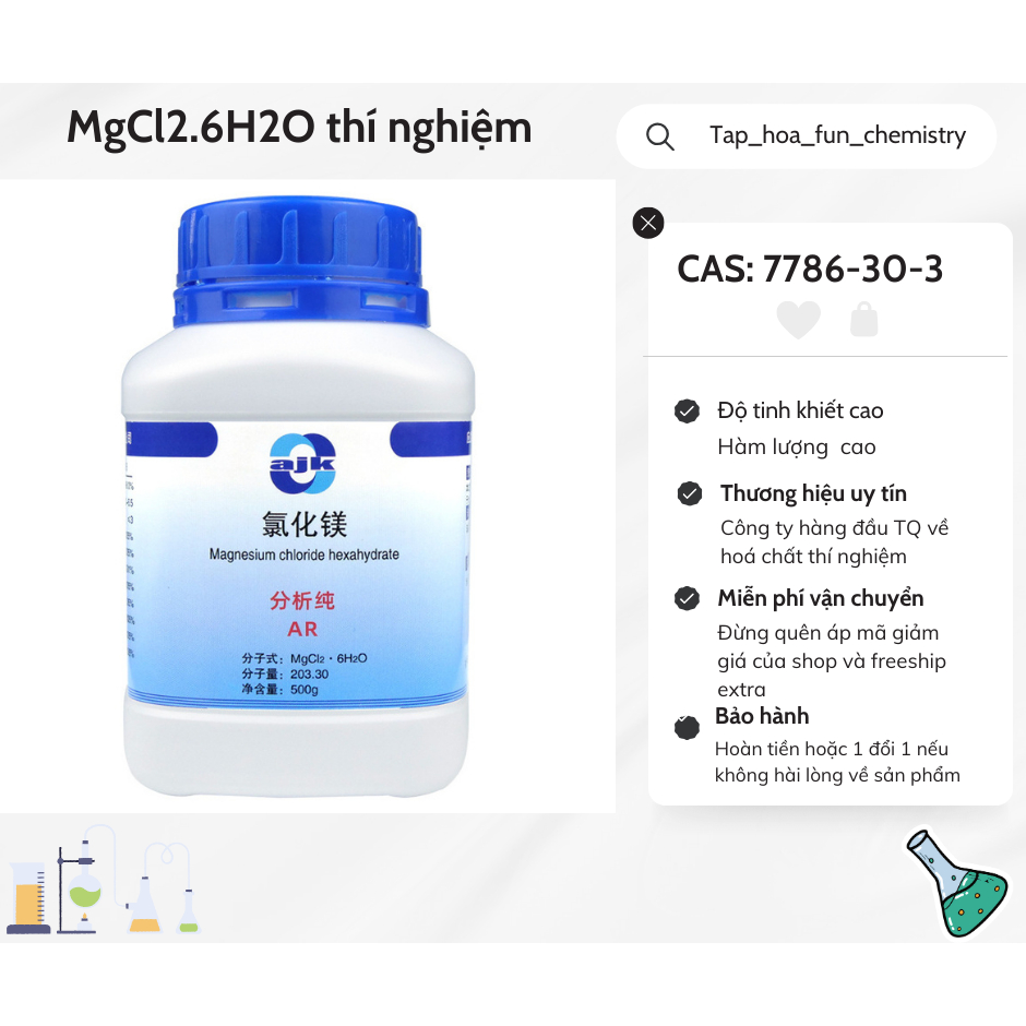 MgCl2.6H2O Magie clorua, Hoá chất thí nghiệm, giảng dạy, Magnesium ...
