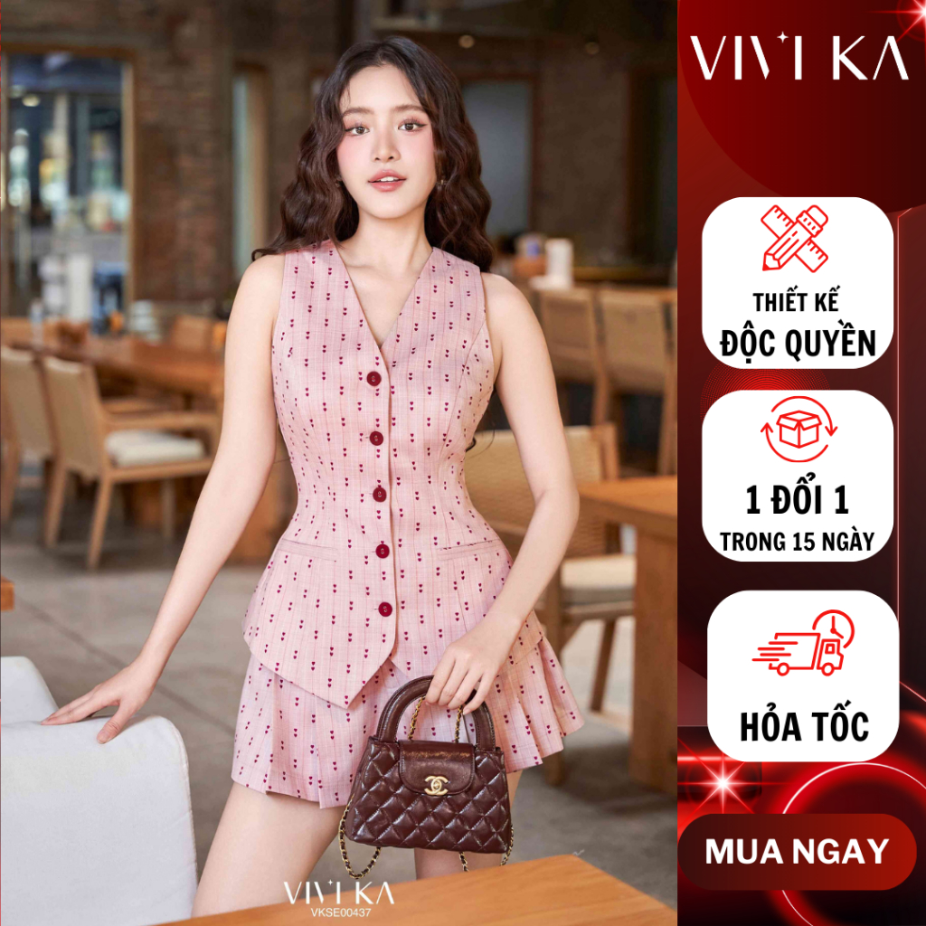 VIVI KA - Set áo ghile tay sát nách + quần váy - VKSE00437 | Shopee ...