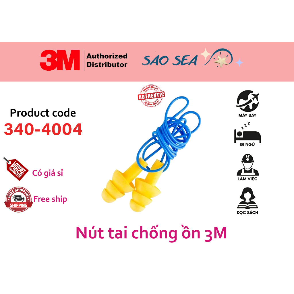 [Giá sỉ] Nút bịt tai 3M 340-4004 Ultrafit, mềm nhẹ, giảm ồn 25 dB, có ...