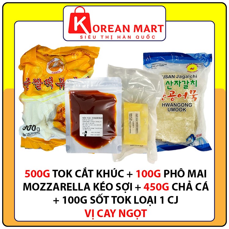 Combo 500g Tokbokki cắt khúc Mir + 450g chả cá Hàn quốc + 100g phô mai mozzarella kéo sợi loại 1 ...