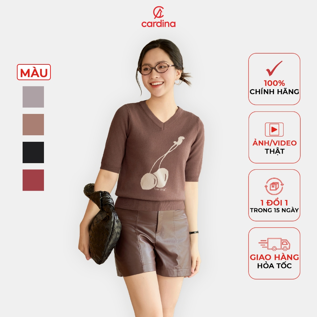 Áo kiểu nữ CARDINA chất liệu len lông thỏ mềm mại kiểu dáng cổ tim tay ...