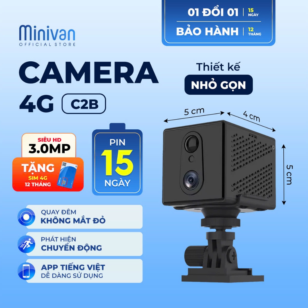 Camera 4G dùng sim 3.0Mp kết nối điện thoại không dây giám sát hành trình Minivan C2B | Shopee ...