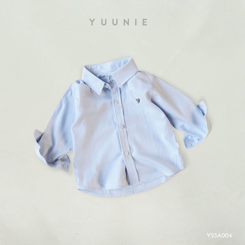Áo sơ mi bé trai Yuunie dài tay kẻ xanh phong cách Hàn Quốc chất liệu ...