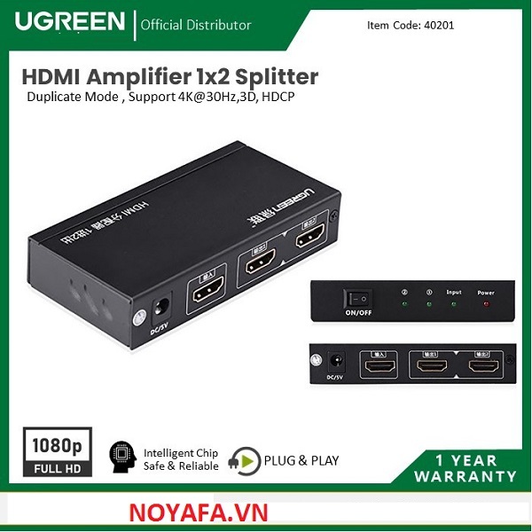 Bộ chia cổng HDMI Hỗ trợ full HD, 4K*2K@30Hz Chính hãng Ugreen 40201 ...