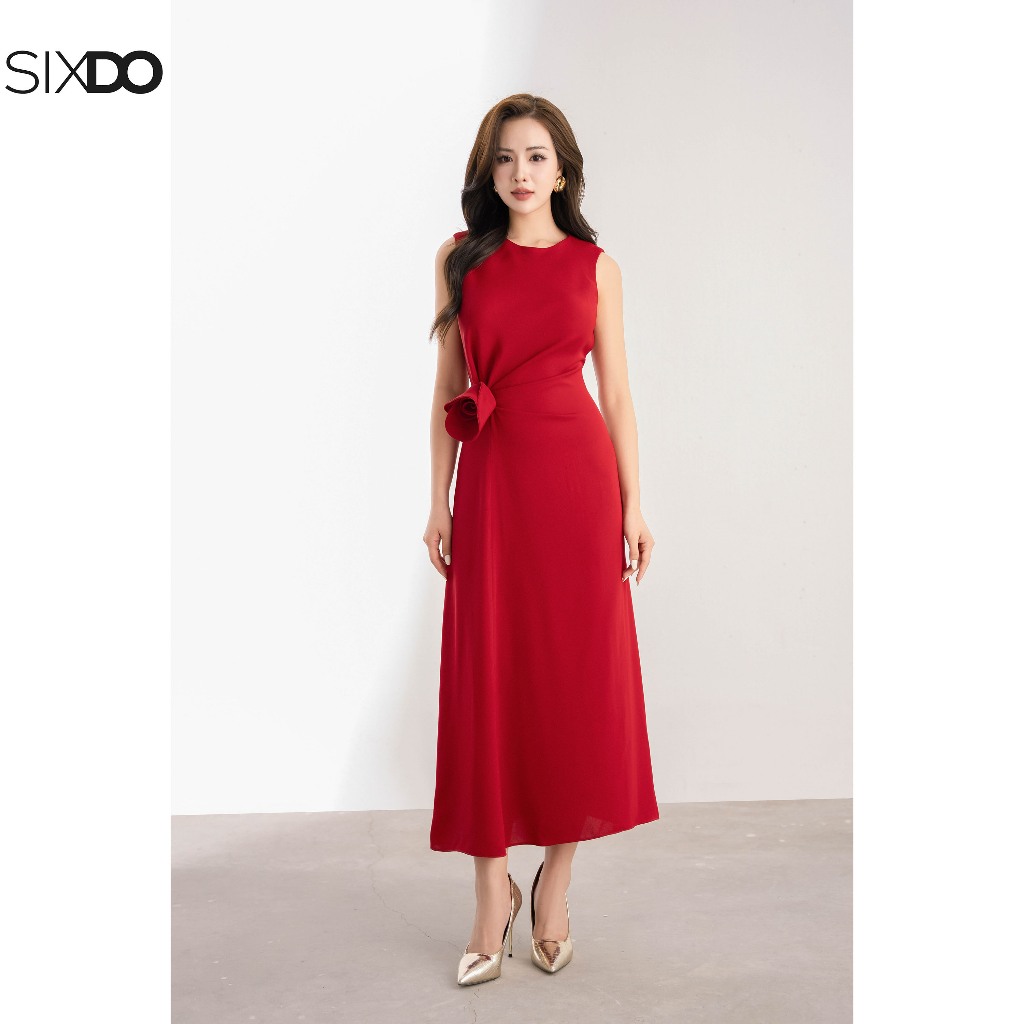 Đầm đỏ sát nách phối hoa SIXDO (Red Megashi Sarong Dress With Flower ...