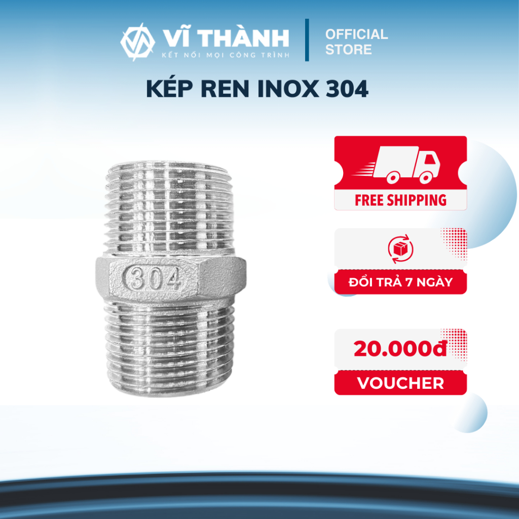Hai đầu ren INOX 304, kép INOX, nối ren ngoài INOX (DN8-DN32) | Shopee Việt Nam