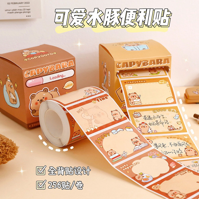 Hộp 256 Nhãn Dán Nhãn Vỡ CAPYBARA Ghi Tên, Cuộn Sticker Note Đa Năng Dễ ...