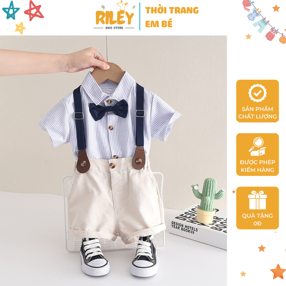 Set đồ đi chơi cho bé trai, kiểu công tử Hàn Quốc, vải cotton thoáng mát, không xù lông (9-16kg ...