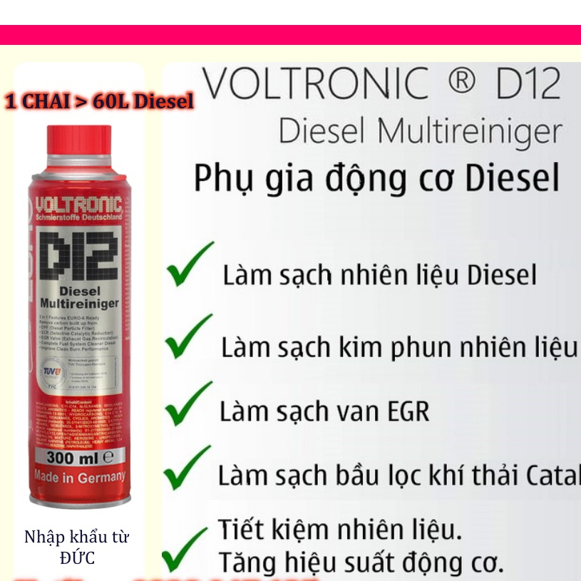 Dung dịch Voltronic D12 vệ sinh hệ thống nhiên liệu động cơ Diesel dung tích 300ml mới nhất ...