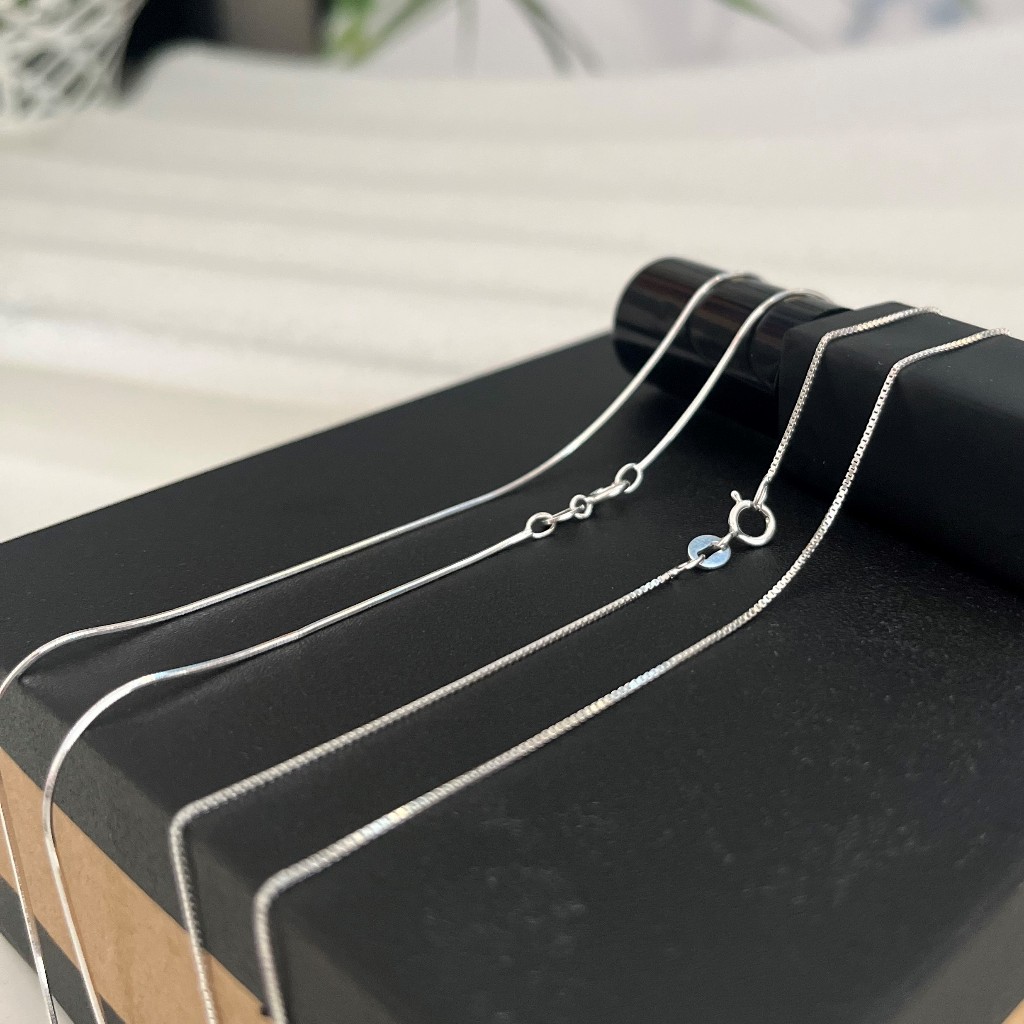 Dây mì nhuyễn 40cm loại hộp vuông và tròn trơn - dây chuyền Bạc S925 loại mảnh ngắn ngang xương ...