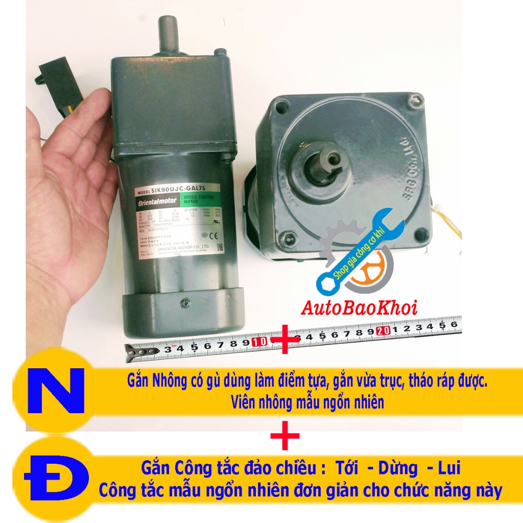 Motor hộp số giảm tốc 90w 220vol, đảo chiều, tặng nhông đầu trục, tiết ...