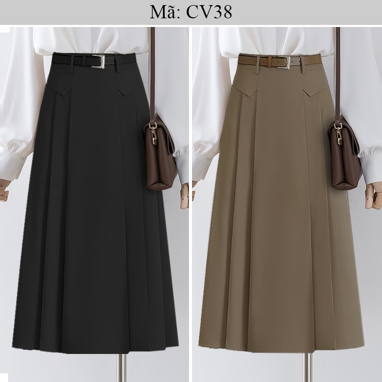 CV57: Chân váy dáng chữ A, xếp ly mặt trước che khuyết điểm, dài 75cm ...