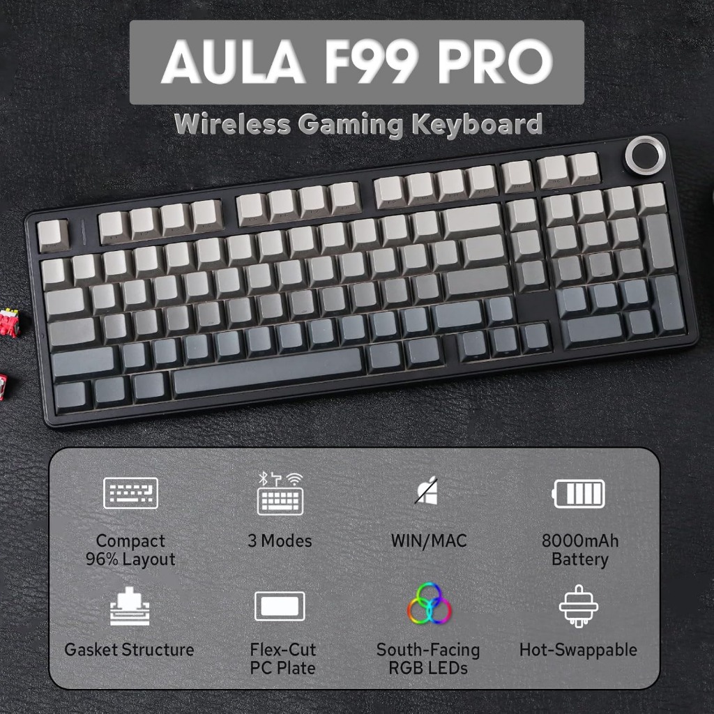 Bàn Phím Cơ Không Dây 3 Mode AULA F99 PRO Núm Xoay Đa Năng có Hotswap ...
