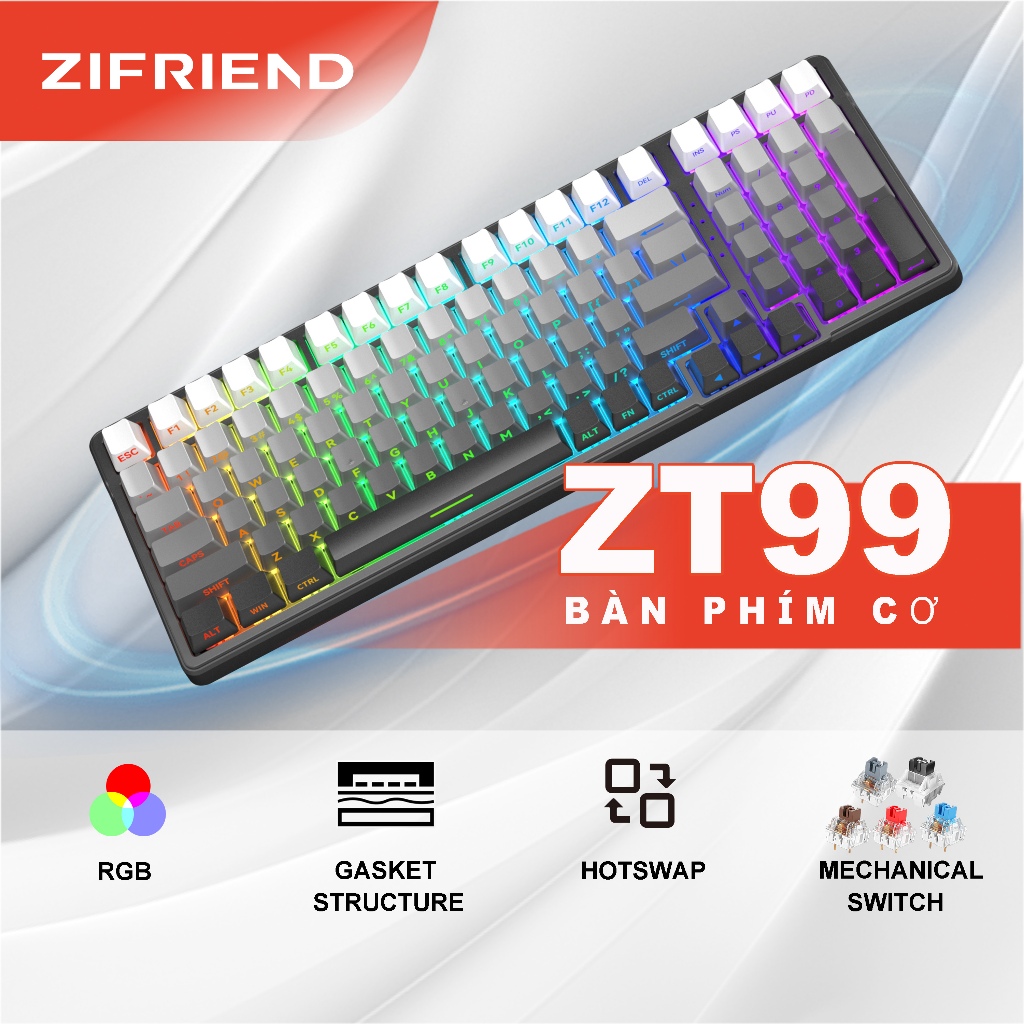 Bàn phím cơ ZIFRIEND ZT99 Bàn phím game văn phòng Gasket custom 5 lớp ...