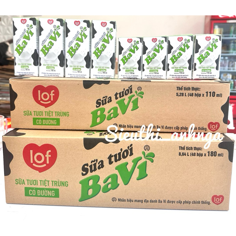 Thùng 48 hộp Ba Vì Sữa Tươi Có Đường 110ml / 180ml | Shopee Việt Nam