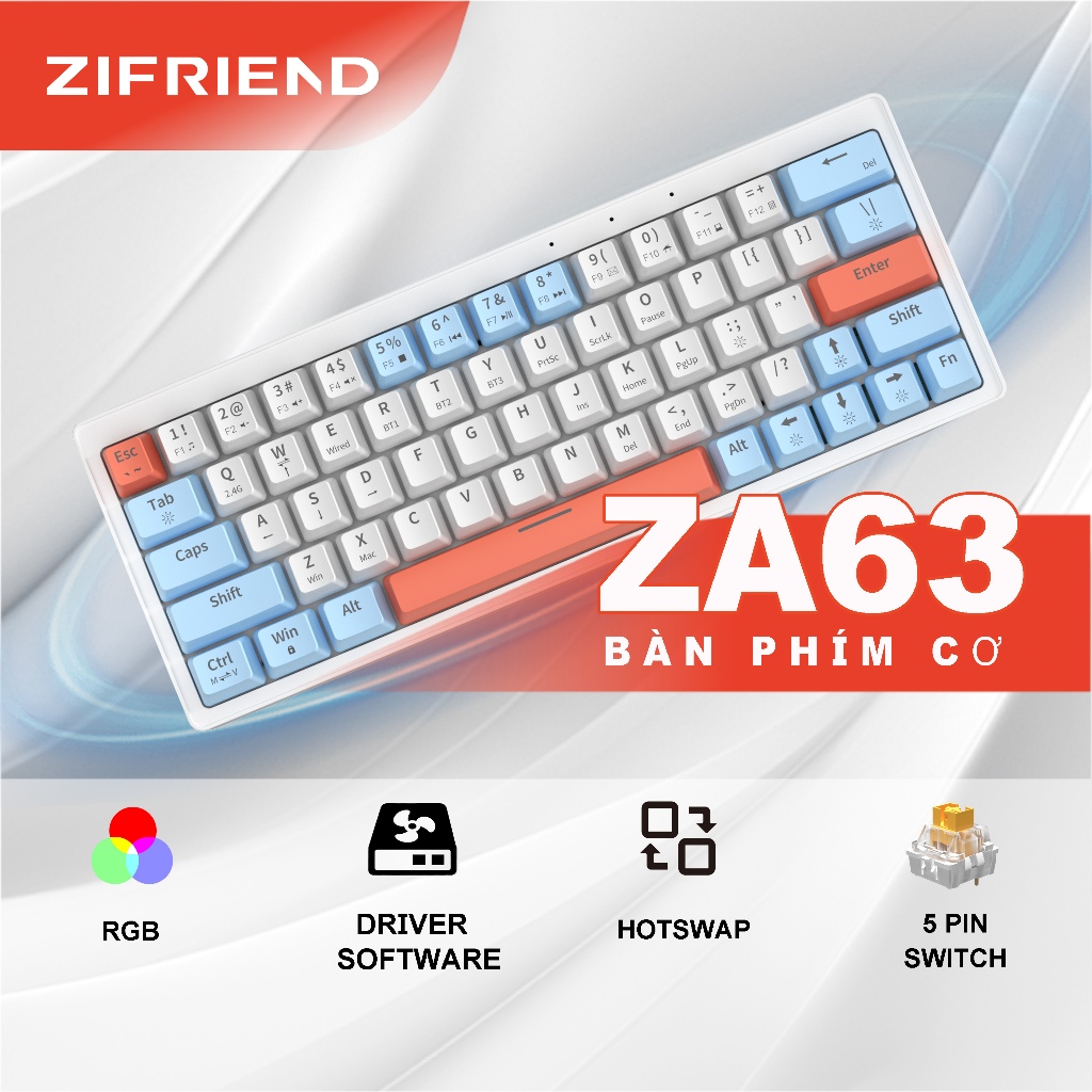 Bàn phím cơ ZIFRIEND ZA63 Pro Bàn phím không dây Bluetooth chơi game ...