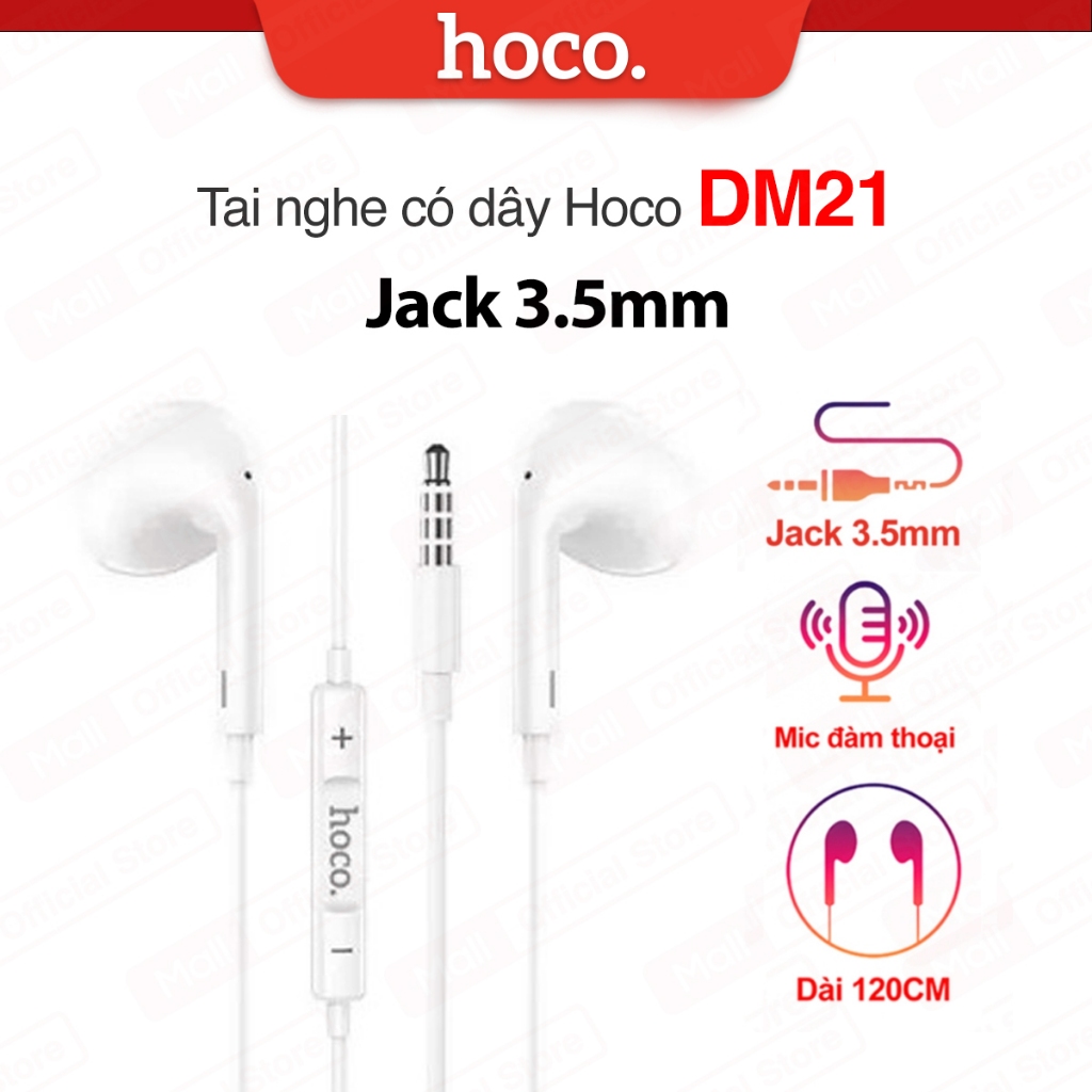 Tai Nghe có dây jack 3.5mm Hoco DM21 dây tròn siêu bền hỗ trợ micro đàm thoại dài 120cm | Shopee ...