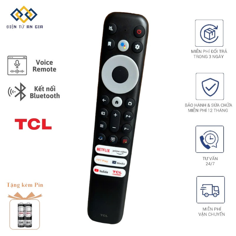 [HÀNG CHÍNH HÃNG PHÍM ÊM] Điều khiển GIỌNG NÓI TV TCL 3 NÚT TRẮNG DÀI SMART TV TCL TẶNG PIN ...