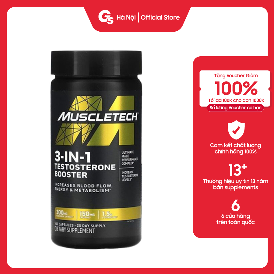 Viên uống MuscleTech 3-in-1 Testosterone Booster, (100 viên) - Hỗ trợ ...
