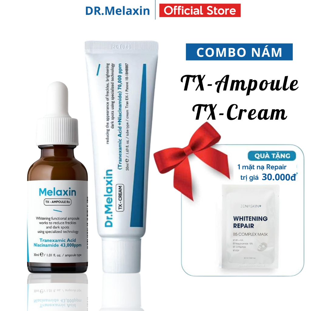 Dr. Melaxin ,Combo Kem nám TX 50ML ,Serum nám TX 30ML Dr Melaxin ,Mờ nám, dưỡng trắng ,giảm thâm ...
