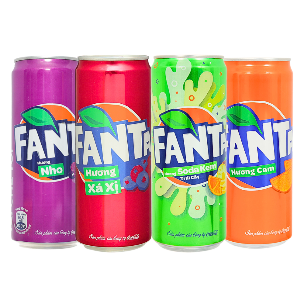 Nước giải khát Fanta hương cam/xá xị/soda kem/nho lon 235ml/320ml ...