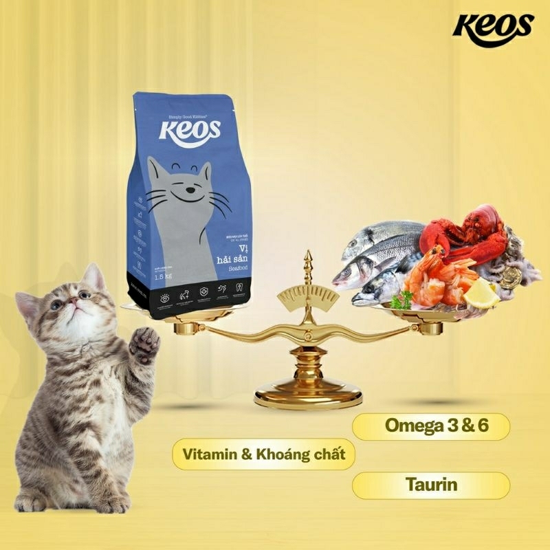 [hỏa tốc pettohouse gò vấp] Thức ăn cho mèo vị hải sản Keos seafood 1,5kg cat all stage hạt khô ...