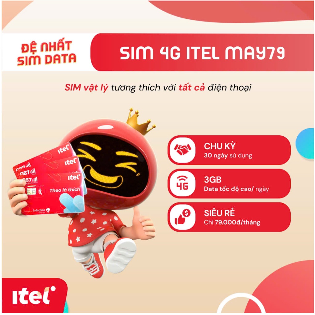 SIM itel MAY 4G VINAPHONE, [Miễn phí 1 tháng] Gọi VINAPHONE 77 Miễn phí 1000 Phút 120G/th ...