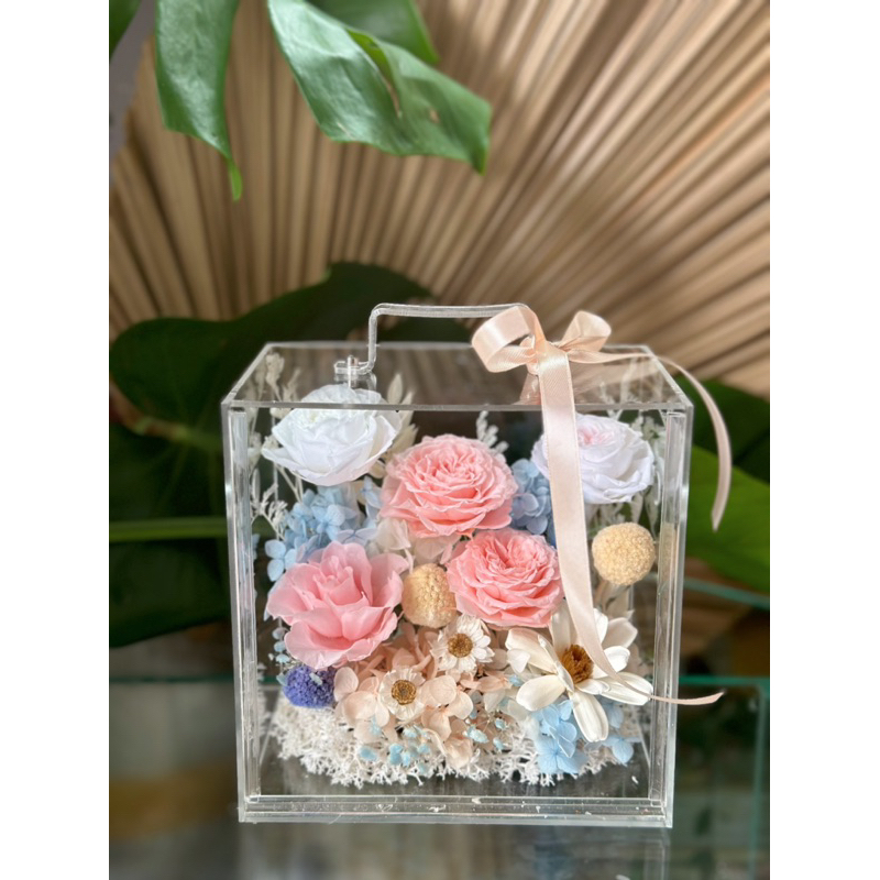Vali hoa khô cao cấp/ Hộp hoa bất tử hồng xanh 15x10x15cm | Shopee Việt Nam