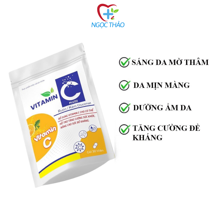 Viên Uống Vitamin C pluzz DIOPHACO gói 30 viên,hỗ trợ sáng da, mờ thâm ...
