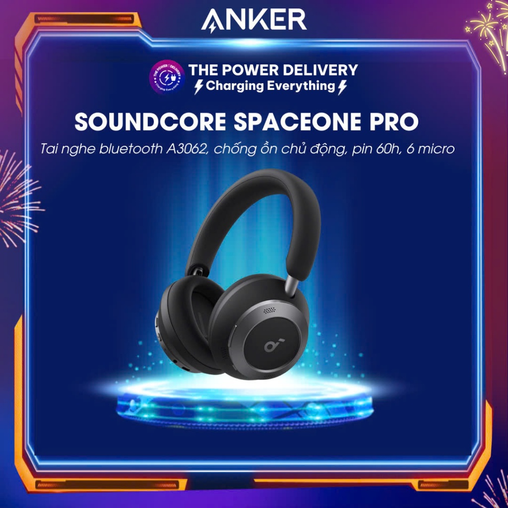 Tai nghe bluetooth Anker Soundcore Space One Pro A3062, chống ồn chủ động ANC, pin 60h, 6 micro ...