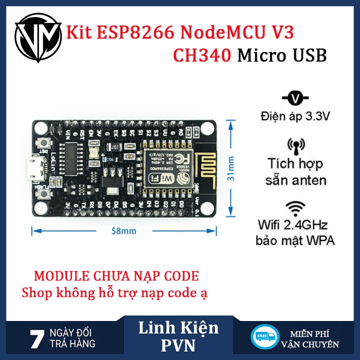 Mạch NodeMcu Lua WIFI V3 ESP8266 CH340 - CHƯA NẠP CODE | Shopee Việt Nam