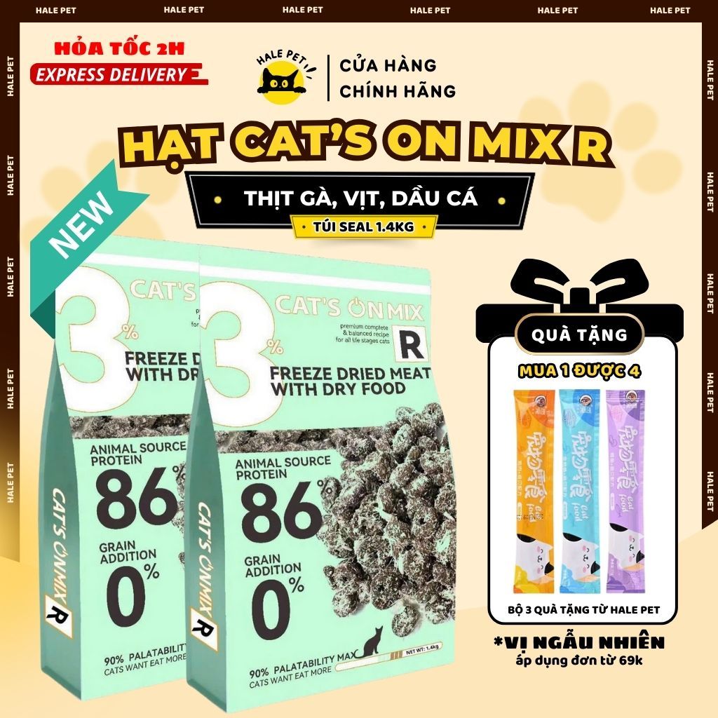 Hạt CAT'S ON Mix R cho mèo thịt sấy cho mèo mọi lứa tuổi - 1.4kg, không ...
