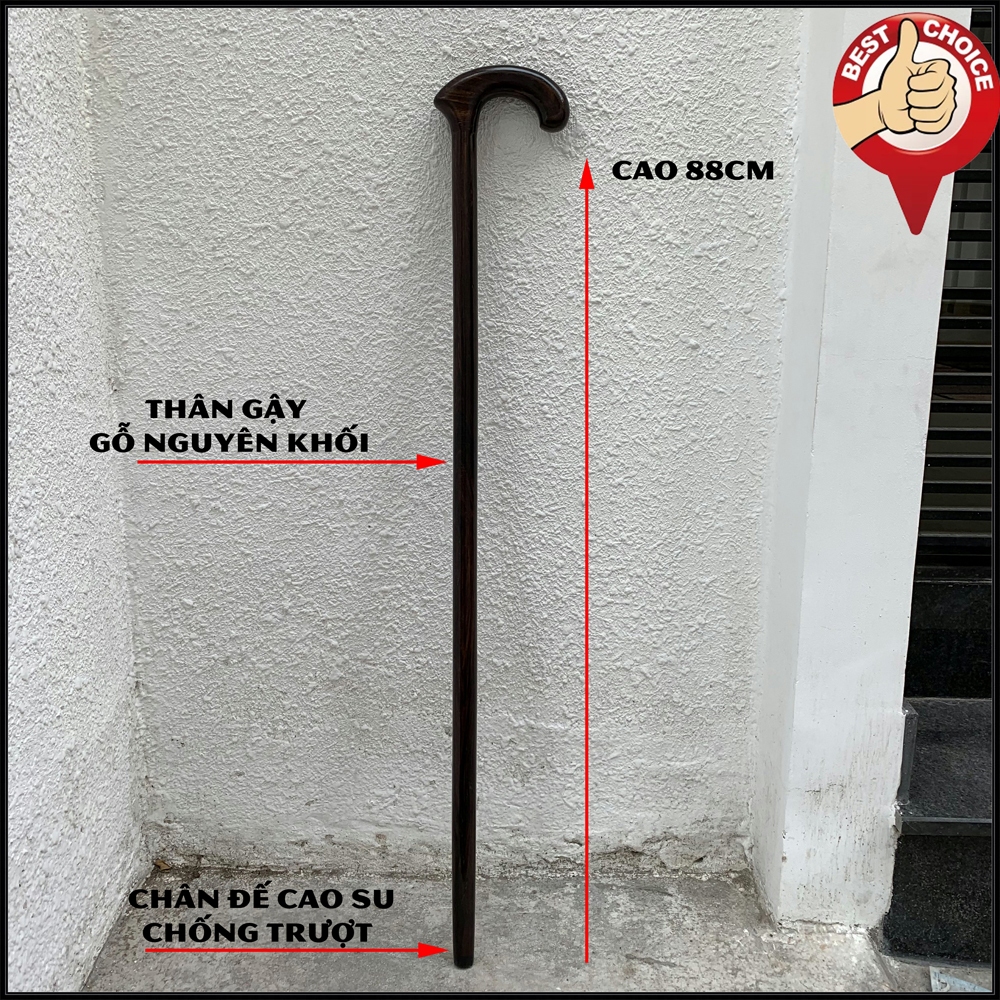 Gậy Gỗ Batoong Chống Cho Người Già - Tay Cầm Uốn Cong - Gỗ muồng đen tự ...