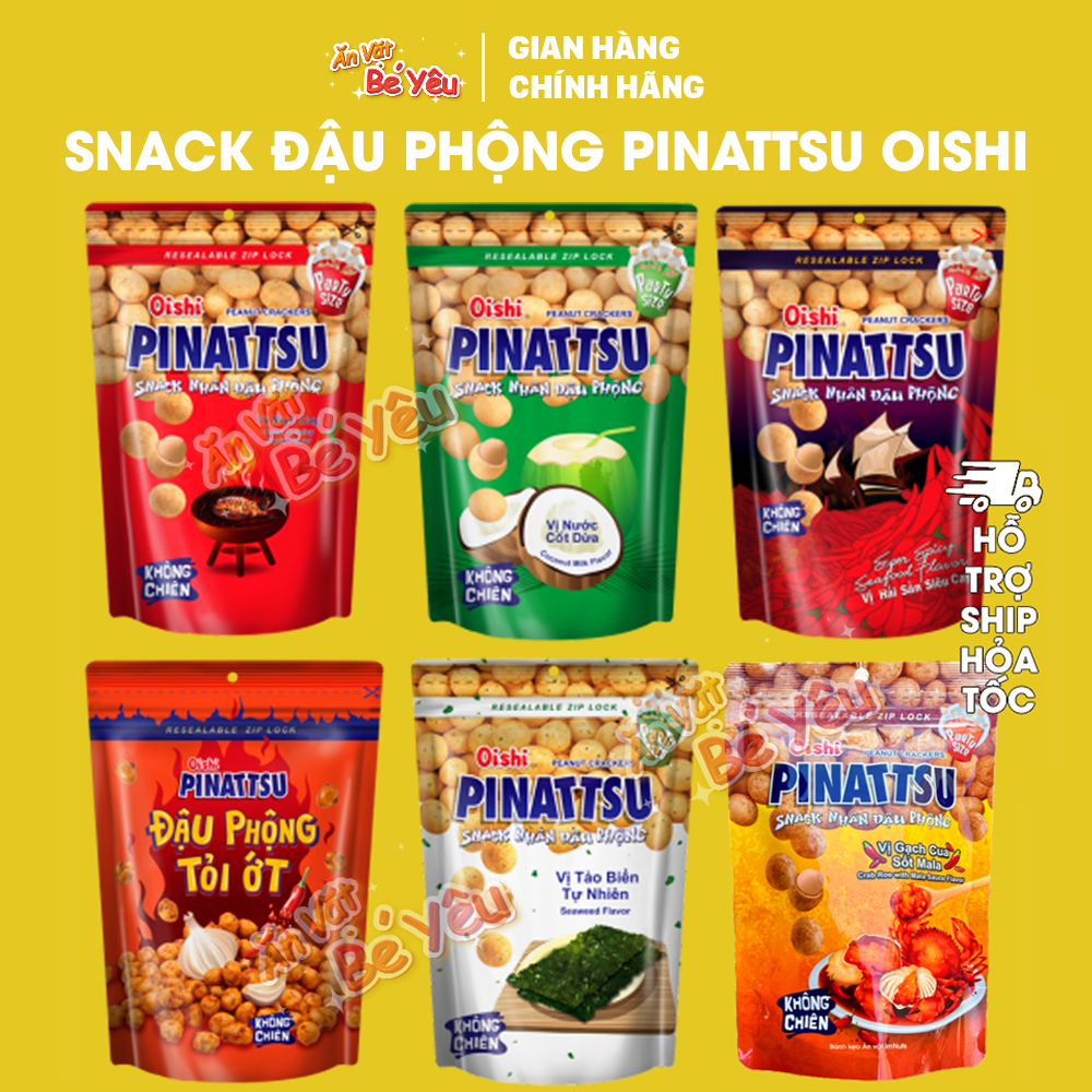 Snack nhân đậu phộng Pinattsu Oishi không chiên túi zip đủ vị gói lớn ...