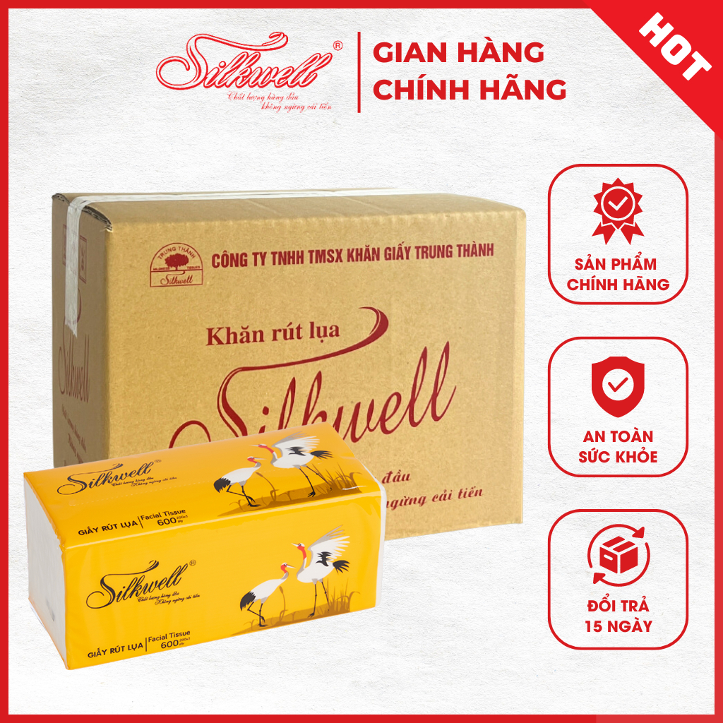 Thùng 9 giấy ăn rút Silkwell Sếu 200 tờ 3 lớp hàng cao cấp, lụa mềm mịn ...