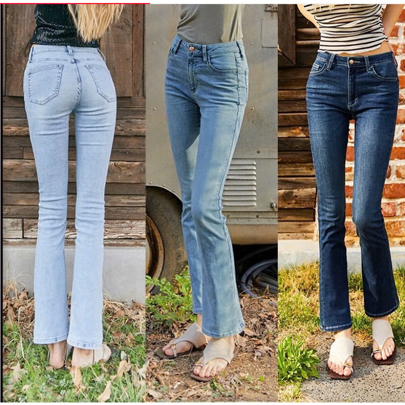 Quần jeans lưng cao ống loe nhẹ boot cut J03s xuất khẩu Hàn | Shopee ...