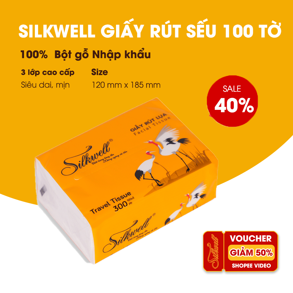 Giấy ăn rút Silkwell Sếu 100 tờ 3 lớp du lịch tiện dụng, khăn giấy rút ...