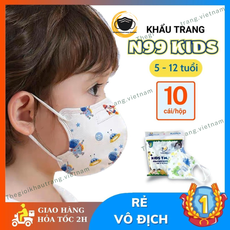 Khẩu trang trẻ em N99 6D Kid [Combo 100cái] Tuấn Minh Platinum - 6D kids Tuấn Minh-6D Kids TM ...