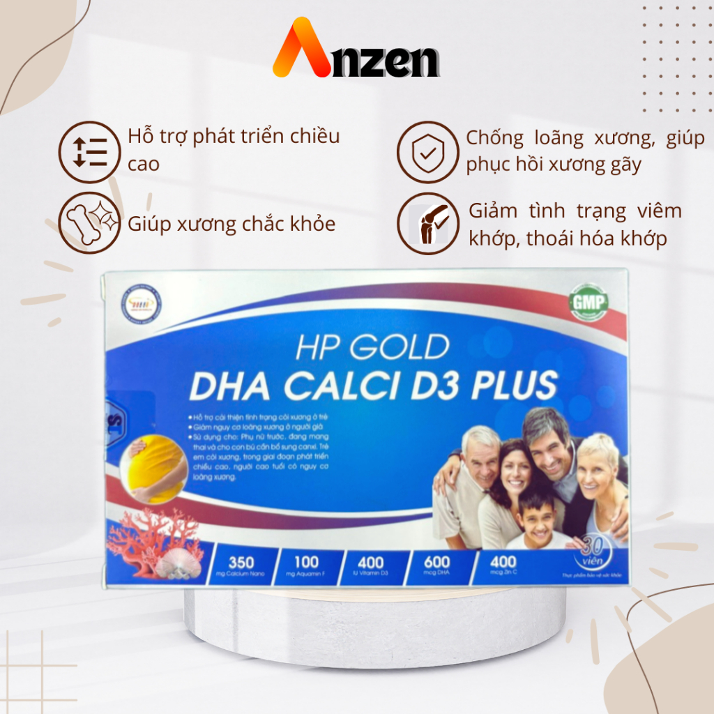 HP Gold DHA Calci D3 Plus bổ sung Calci và DHA cho trẻ em, người lớn, phụ nữ có thai (30 viên ...