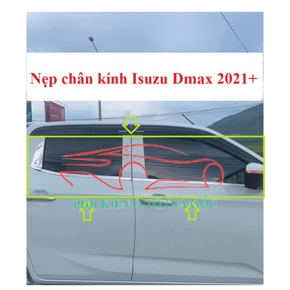 Nẹp viền chân kính xe Isuzu Dmax 2021 2022- Bộ 6 Chi tiết inox sáng ...