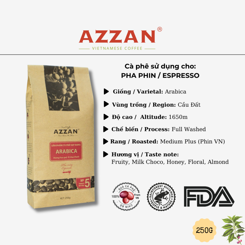 Cà phê Nguyên chất Arabica - AZZA - 250g - 100% quả chín - Cà phê sử ...