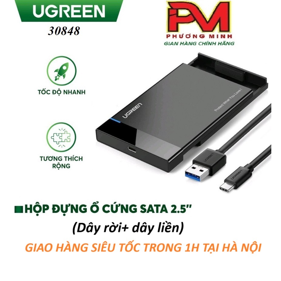 Hộp đựng ổ cứng 2.5 inch Ugreen 30848 dây rời + LIỀN chuẩn USB 3.0 tốc ...